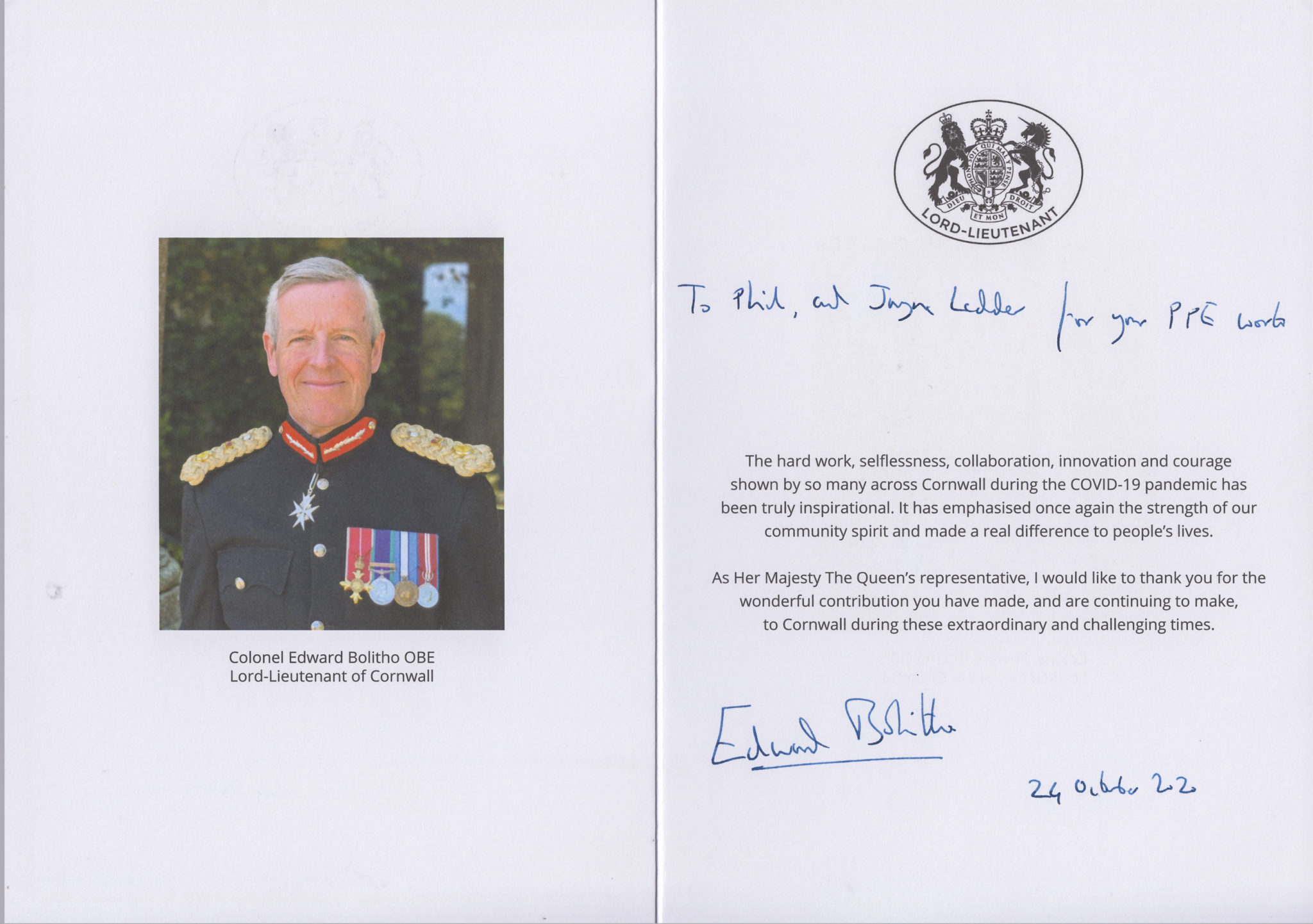 Newquay Tretherras teacher recognised by the Lord-Lieutenant of Cornwall.