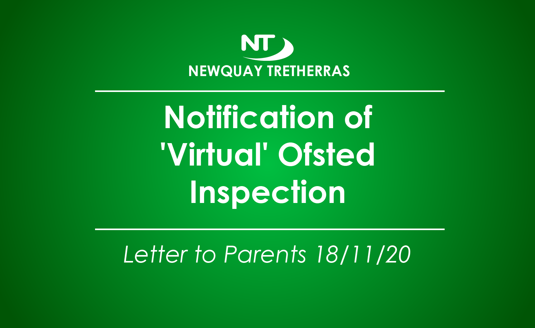 Notification of 'Virtual' Ofsted Inspection 18/11/20