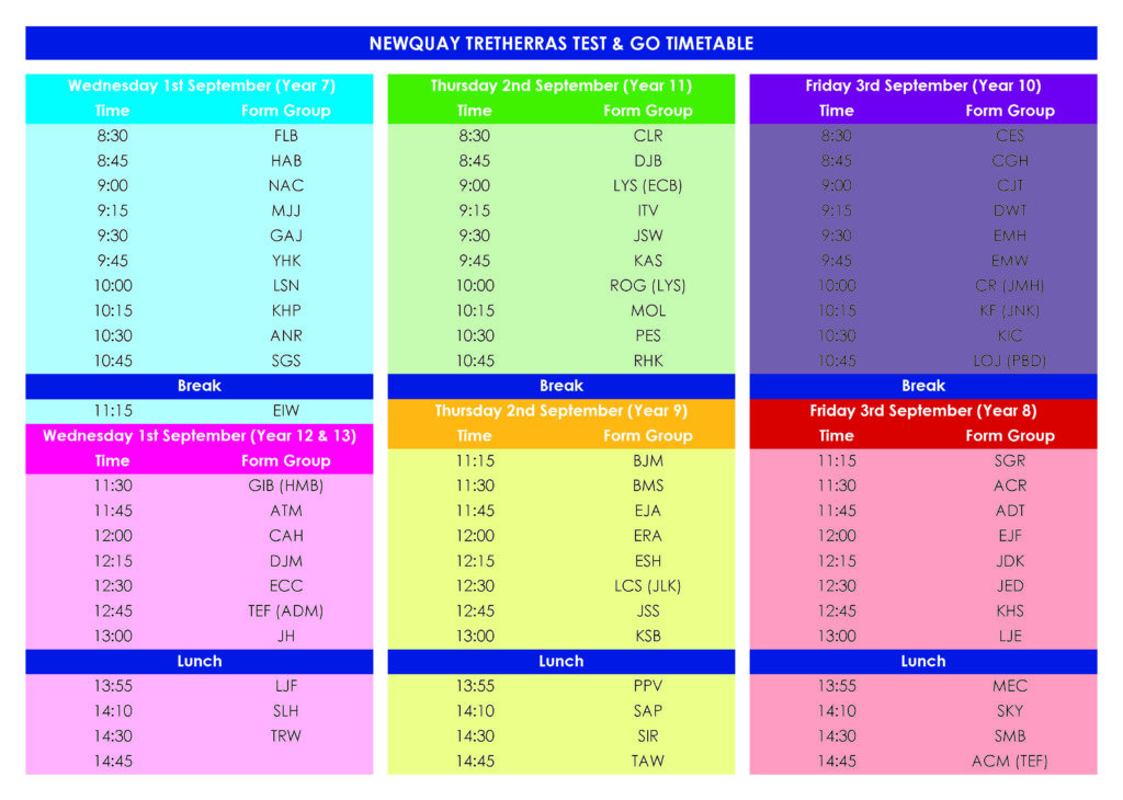 Test & Go Timetable